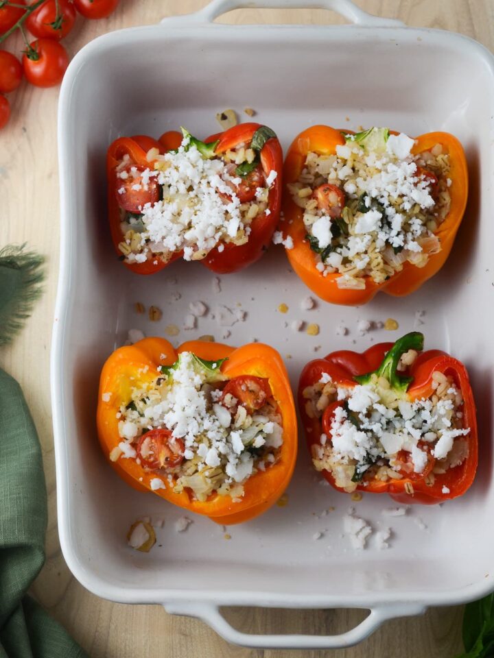 Easy Barley Stuffed Peppers with Basil & Feta (Vegan) - Naturallie ...