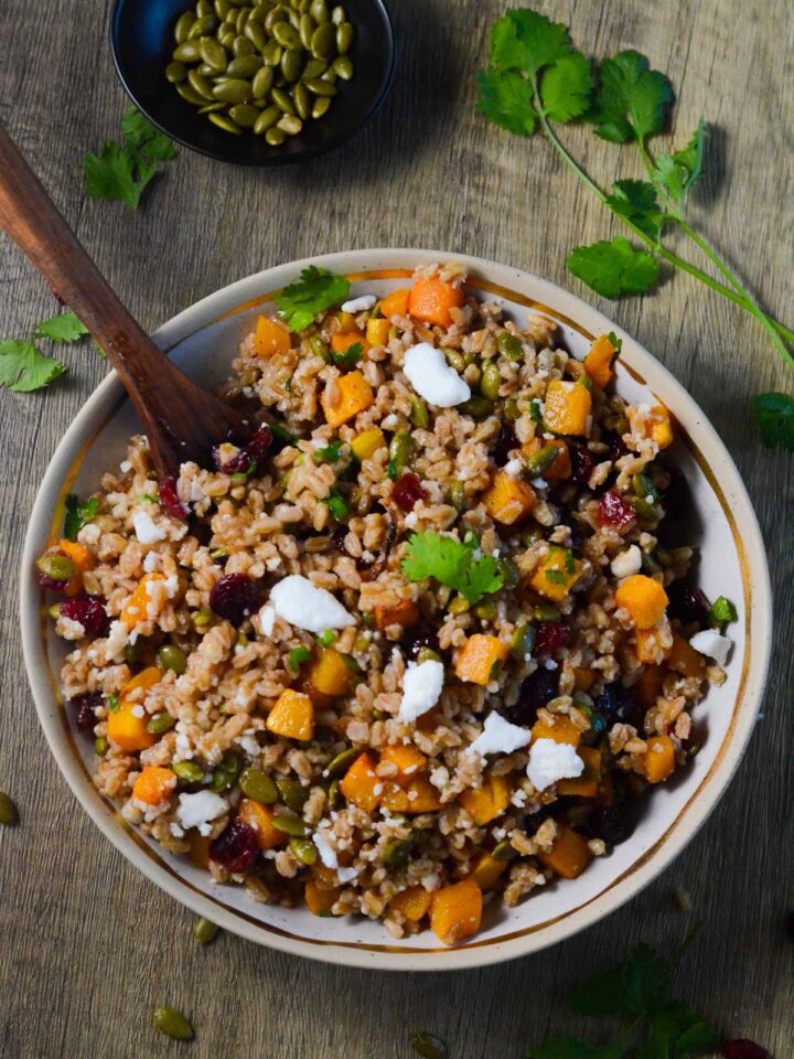 Fall Farro Salad with Butternut Squash - Naturallie Plant-Based