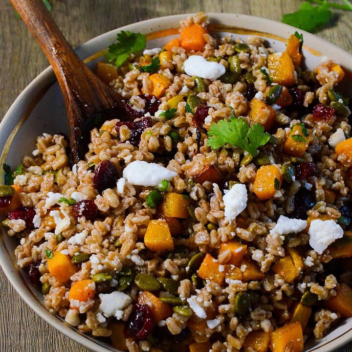 Fall Farro Salad with Butternut Squash - Naturallie Plant-Based