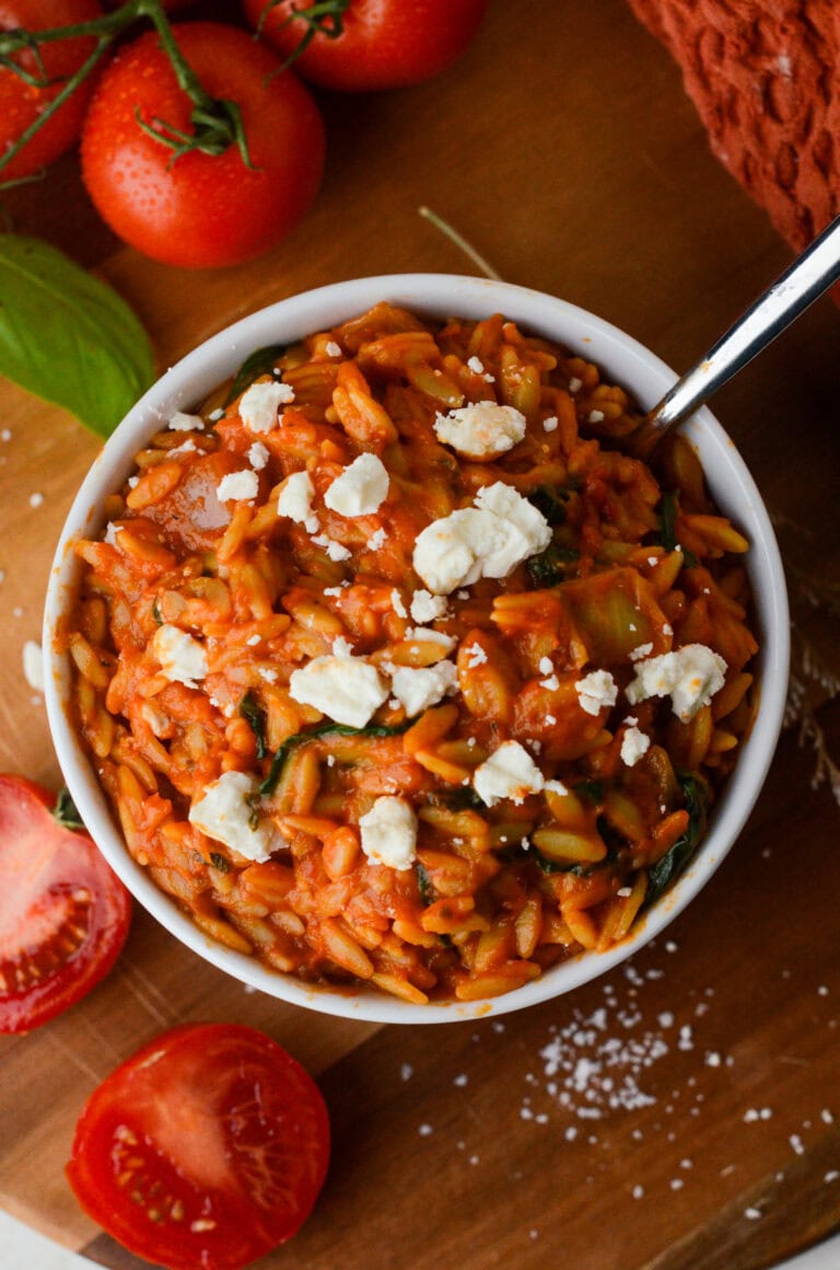 Creamy Tomato Orzo with Feta - Naturallie Plant-Based